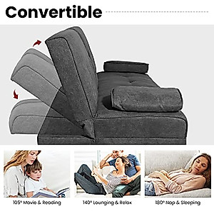 AWQM Modern Futon Sofa Bed Upholstered Convertible Folding Sofa Couch Sleeper for Compact Living Space, Apartment, Dorm,Removable Soft Armrest, 2 Cup Holders, 65.7" L x 18.5" D x 29.9" H, Dark Grey