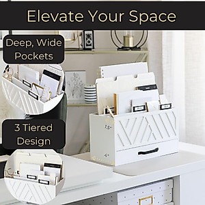 White Mail Organizer - Desktop Mail Holder - Office Desk Organizers Storage with Drawer - Paper File Folder Desk Organization - Desk Accessories & Workspace Organizers by Blu Monaco