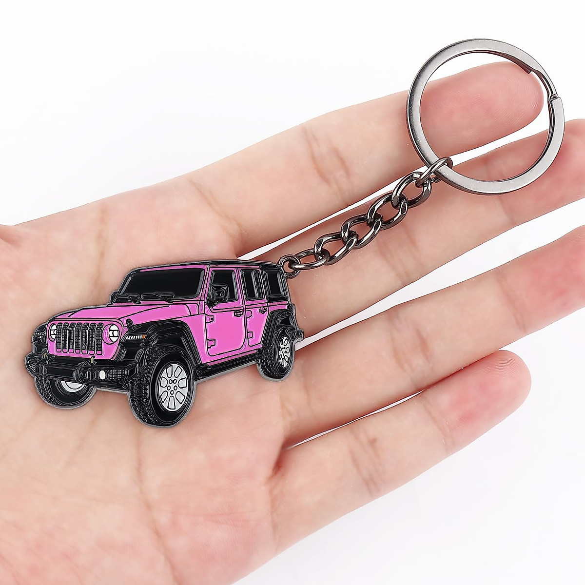 NHHC Key Chains for Car Keys,3D Creative Car Key Holder Compatible with Jeep Wrangler,Universal Car Key Chain with Key Ring (Pink)