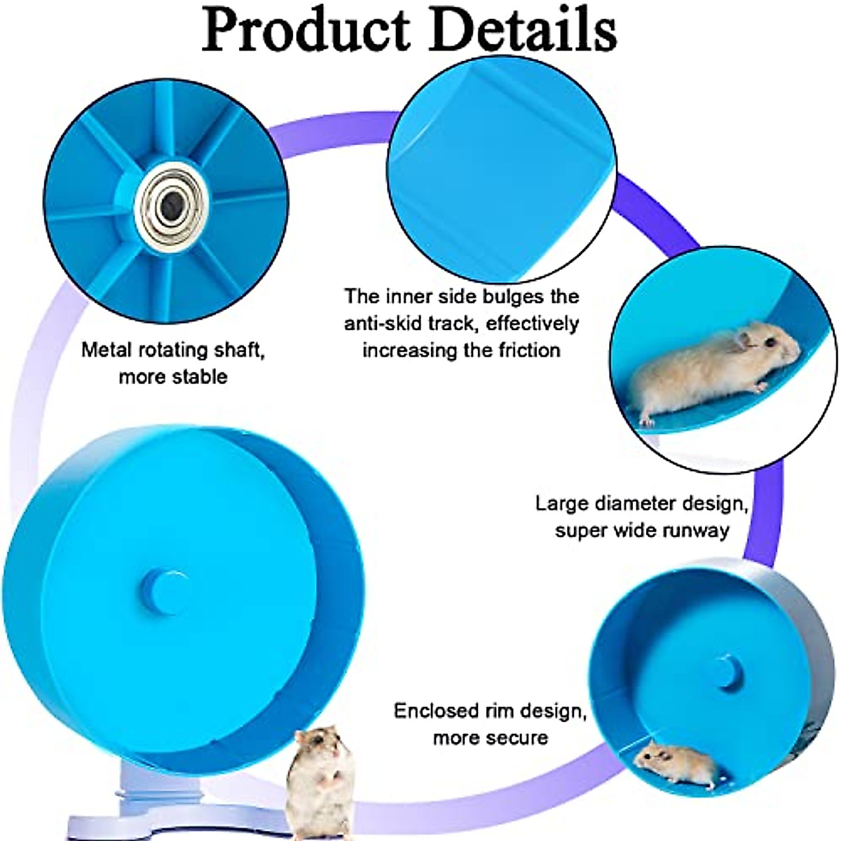 8.5 in Silent Hamster Wheel for Syrian Hamster Exercise Wheel & Quiet Hamster Running Spinner Wheel with Stable Stand for Hedgehog, Gerbils, Mice, Dwarf Hamster and More Small Pets, Blue