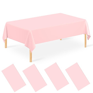 JCTHKUKU 4 Pack Light Pink Tablecloth Disposable Baby Pink Table Covers 54" x 108" Pink Pastel Table Cloths for Parties Bridal Shower Engagement Wedding Birthday BBQ Picnic Indoors & Outdoors Party