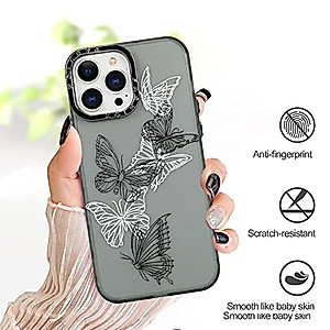 Mophinda for iPhone 13 Pro 6.1''2021 Translucent Matte Soft Phone Case, Cute Black and White Butterfly Printing (Screen Tempered Film X1) Suitable for Girls Ladies Boys Men（Black Base Color）