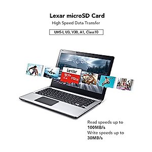 Lexar 512GB Micro SD Card, microSDXC UHS-I Flash Memory Card with Adapter - Up to 100MB/s, A1, U3, Class10, V30, High Speed TF Card