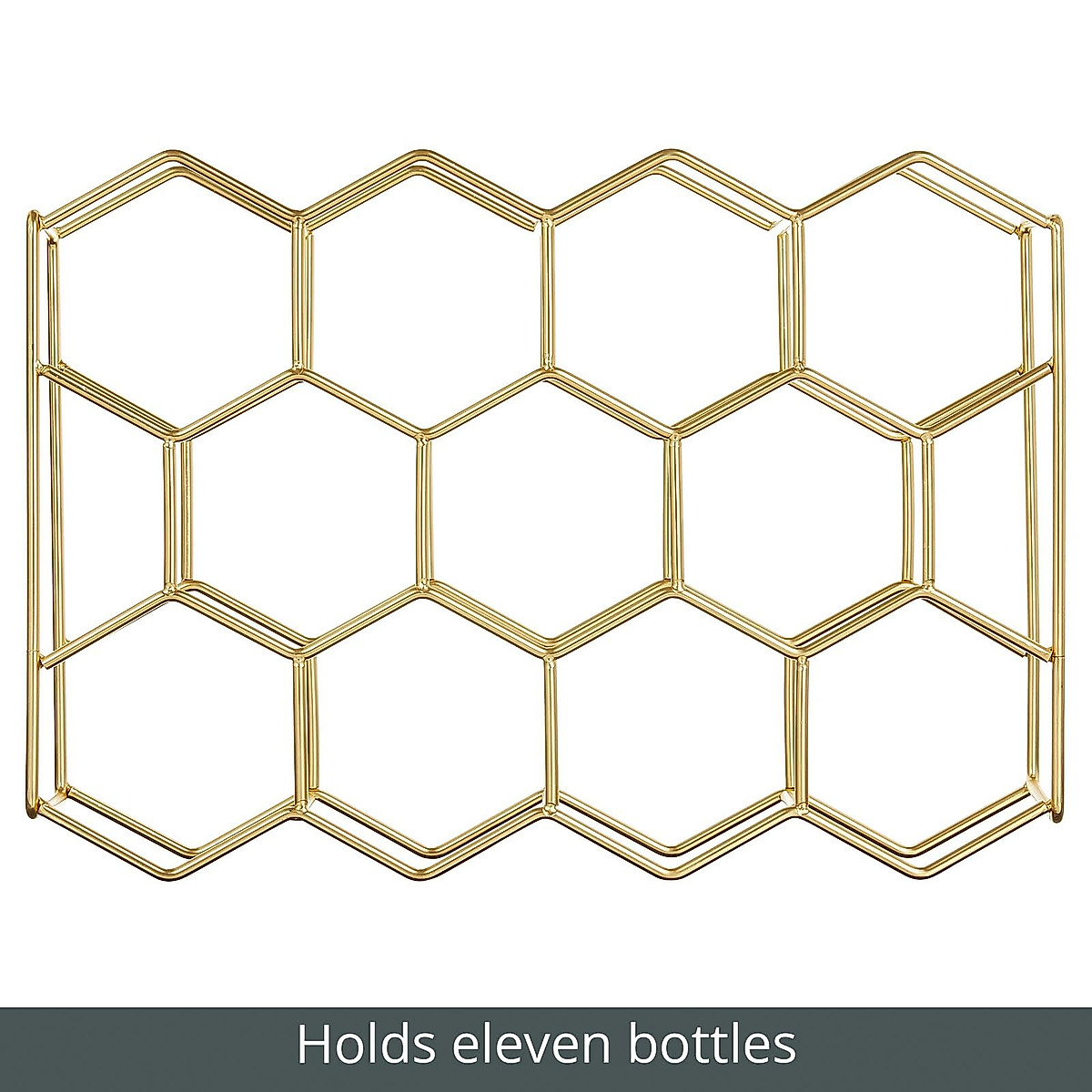 mDesign Metal Hexagon 3-Tier Wine Rack - Minimalist Bottle Holder for Kitchen Countertop, Pantry, or Refrigerator Space - Wine, Beer, Pop/Soda, Water Bottles, and Juice - Holds 11 Bottles - Soft Brass
