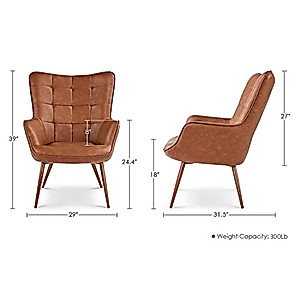 Yaheetech Faux Leather Chair Upholstered Living Room Chairs Accent Armchair with Tapered Legs Tufted Sofa Chairs for Home Office/Dining Room/Bedroom Brown, Set of 2