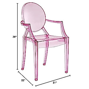 Modway Casper Modern Acrylic Stacking Kitchen and Dining Room Arm Chair in Pink - Fully Assembled