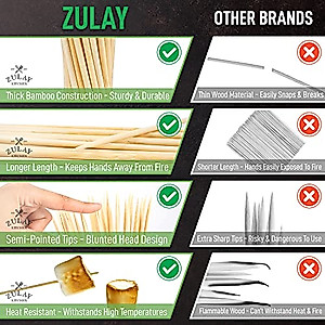 Zulay Kitchen Authentic Bamboo Marshmallow Smores Sticks - 40 Extra Long 17.5" Roasting Sticks - 5mm Heavy-Duty Bamboo Skewers - Thick Smore Sticks - Ideal for Grilling - Marshmallow Sticks Camping