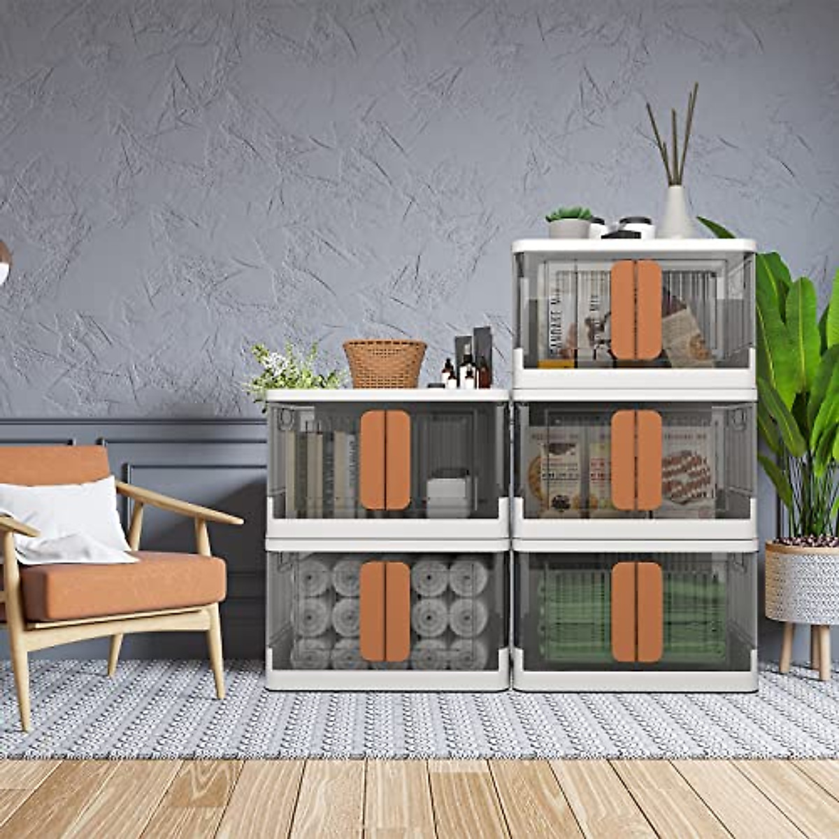 Golbsart Collapsible Storage Bins with Lids, 34 Qt (Pack of 2) Plasic Storage Boxes with Lids,Stackable Totes for Storage with Double Doors & Secure Buckle