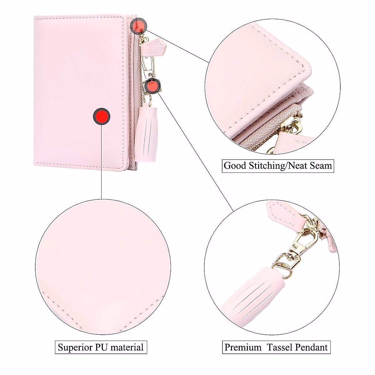 GEEAD Small Wallets for Women Bifold Slim Coin Purse Zipper ID Card Holder PU Leather Pink