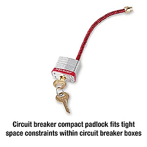 Master Lock 7C5RED Lockout Tagout Circuit Breaker Compact Padlock with 5 in. Long Flexible Steel Cable, Red