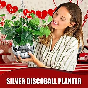 Disco Ball Planter, 4" Creative Mirror Ball Hanging Planters for Indoor Plants with Chain, Macrame Rope, Wooden Stand, Disco Ball Plant Hanger for Valentine's Decorations Hanging Plant, 1 piece