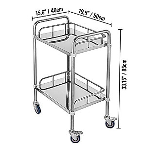 VEVOR 2-Shelf lab cart with Wheels Stainless Steel Rolling cart Lab Cart Utility Cart with high-Polish Stainless Steel 2 Lockable Wheels for Fixing