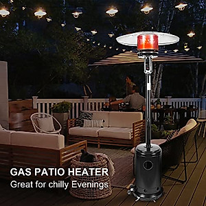 Polar Aurora Patio Heater for Outdoor Use Propane Gas 48000 BTU Auto Shut Off Portable Heater Floor Standing w/Ground Nail & Wheels for Garden, Balcony, Party,Black