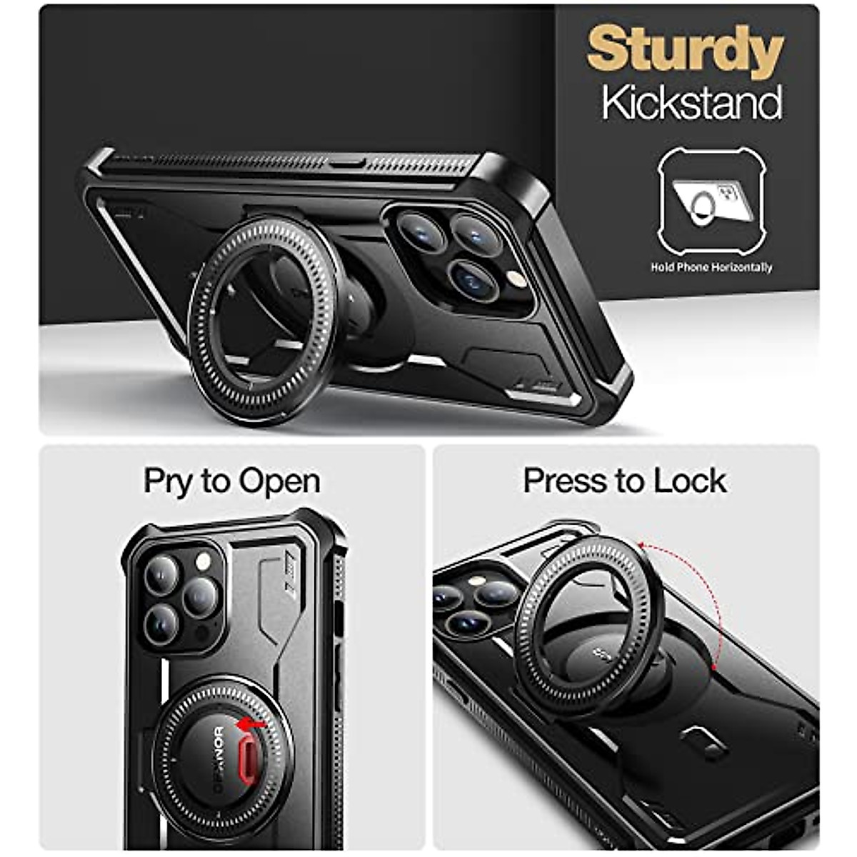 Dexnor Magnetic Case for iPhone 13 Pro Max, Compatible with MagSafe, [Built in Screen Protector and Kickstand] Full-Body Heavy Duty Case Protective Cover for iPhone 13 Pro Max 6.7 Inch Black