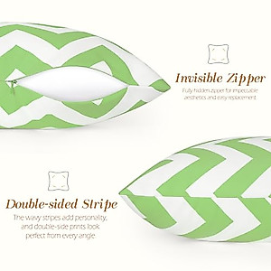 Lewondr Outdoor Throw Pillow Covers 18×18 Inch, 2 Pack Waterproof Striped Throw Pillow Cases, Decorative Outdoor Couch Pillow Covers for Cushion Patio Porch Farmhouse Garden Balcony, Green & White