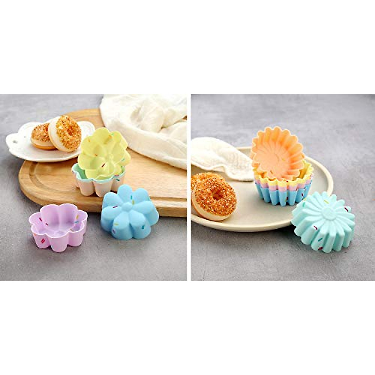 40PCS Silicone Cupcake Baking Cups Set Silicone Baking Cups For Baking, Including 8 Shapes Silicone Muffin Cups Cupcake Molds (Round, Square, Star, Sunflower, Rose, Chrysanthemum, Flower, Pumpkin)
