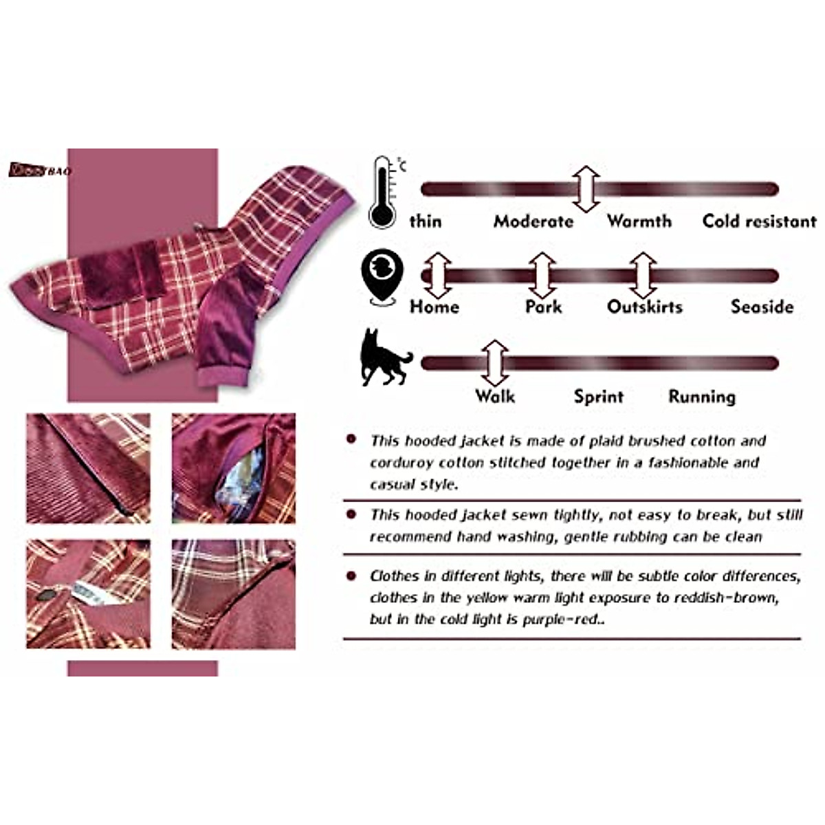 DeerBAO Puppy Plaid Hoodie pet Clothing cat Hoodie Fashionable and Cute for Small Dogs Small Cats (Small)