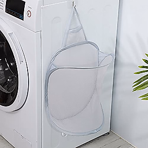 Asonen Hanging Pop Up Laundry Basket, Foldable Mesh Hamper Dirty Clothes Basket with Carry Handle Suitable for Travel, Bedroom, Bathroom, Dorms (1 Pack, White)