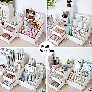 Makeup Organizer,Cosmetic Desk Storage Box with Drawers Skincare Organizers for Dressing Table, Countertop, Bathroom Counter, Vanity Holder for Brushes, Lotions, Lipstick and Nail Polish