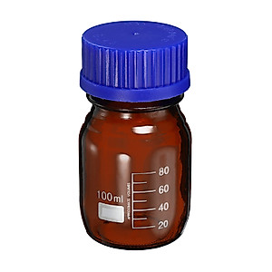 PATIKIL 100mL Reagent Media Bottle, 1Pcs Round Graduated Glass Storage Bottle Blue Screw Cap for Chemistry Lab Universities Home, Amber