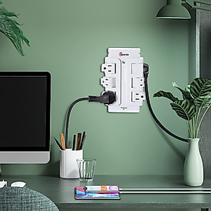 Outlet Extender, 6 90° Rotating Plugs, 15A, 125V, 1875W, 540J, Power Strip, Surge Protector Power Strip for Travel Hotel Office Home Wall Surge Protector, White