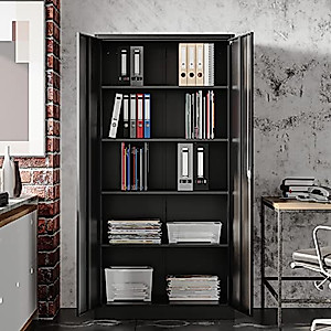 Anxxsu Metal Garage Storage Cabinet, 71" Metal Storage Cabinet with 2 Doors and 4 Adjustable Shelves, Lockable Metal Cabinets for Office,Home,Garage,Gym,School (Black)