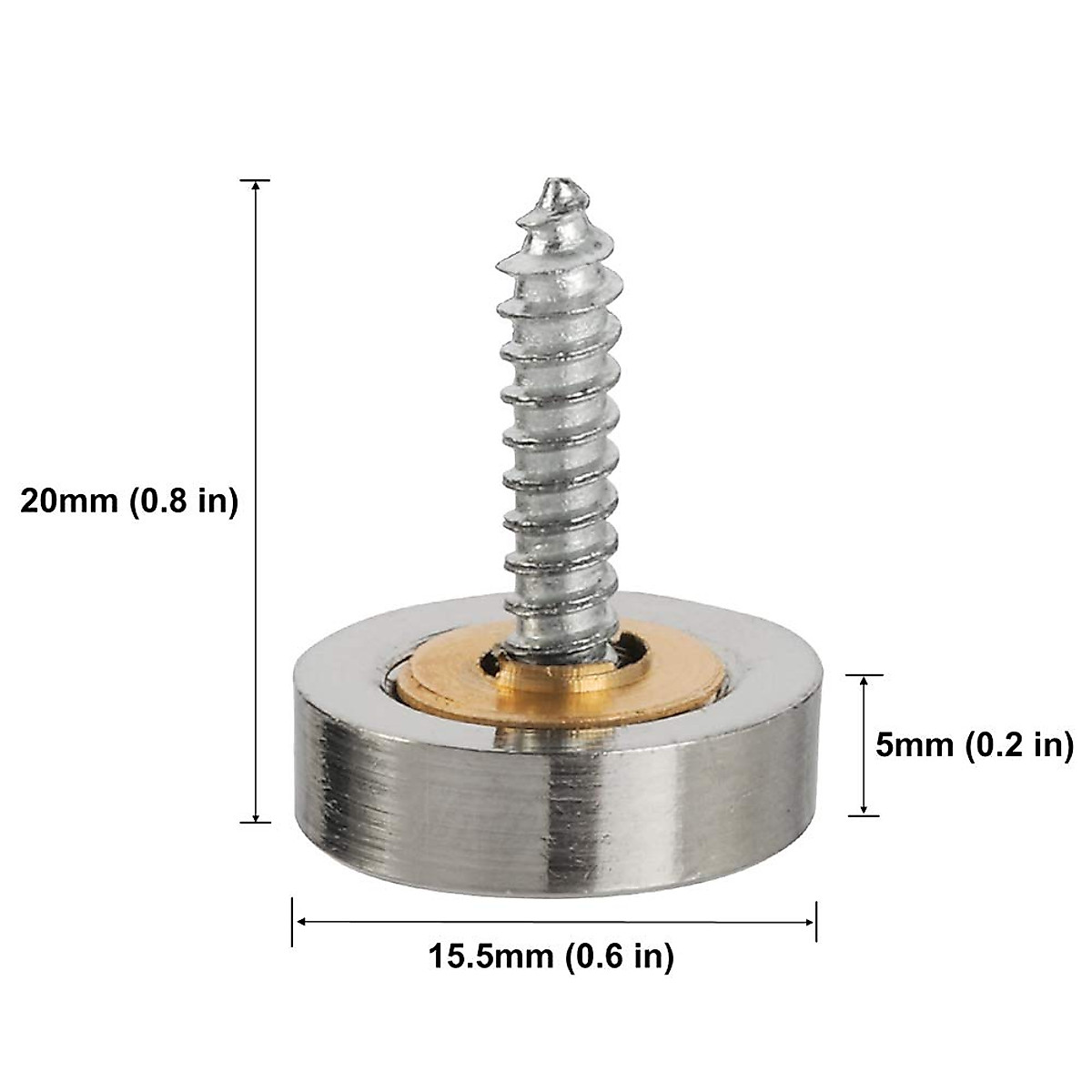 Mellewell 40 PCS Screw Covers Decorative Caps (Solid Brass Construction) Mirror Screws Fasteners, 3/5" Diameter, Brushed Stainless Steel