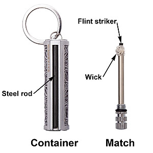 SURVIVE Permanent Match Metal, 2 Pack, Reusable Survival Fire Starter Lighter, Emergency Waterproof Keychain Striker Stick Kit