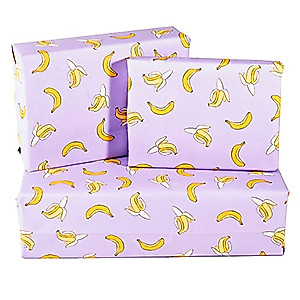CENTRAL 23 - Purple Gift Wrap - 6 Sheets of Birthday Wrapping Paper - Yellow Bananas - For Men Women Kids - Recyclable