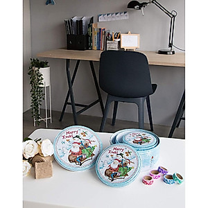 Juvale Christmas Nesting Cake Tins - 3-Set Round Nested Cookie Candy Storage Containers with Lids for Confectioneries, Holiday Decor, Light Blue and White