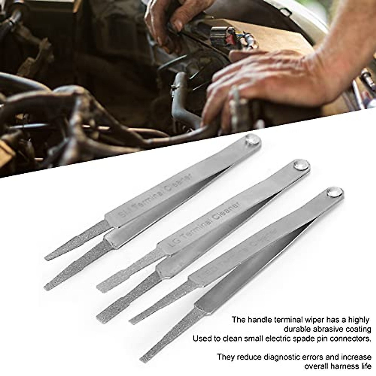 KIMISS Terminal Cleaning Tool, 3PCS Metal Terminal Cleaner Set Auto Repairing Hardware Tool for Small Electrical Spade Pin Connector