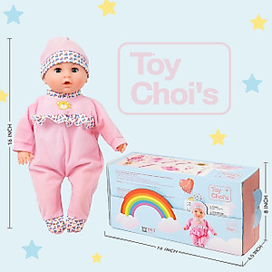 Toy Choi's 16 Inch Interactive Baby Doll Pink - Talking Feeding Dolls with Different Sounds and Accessories, Pretend Play Preschool Toys Gift for Toddlers 2 3 4 5+ Year Old Girls Boys