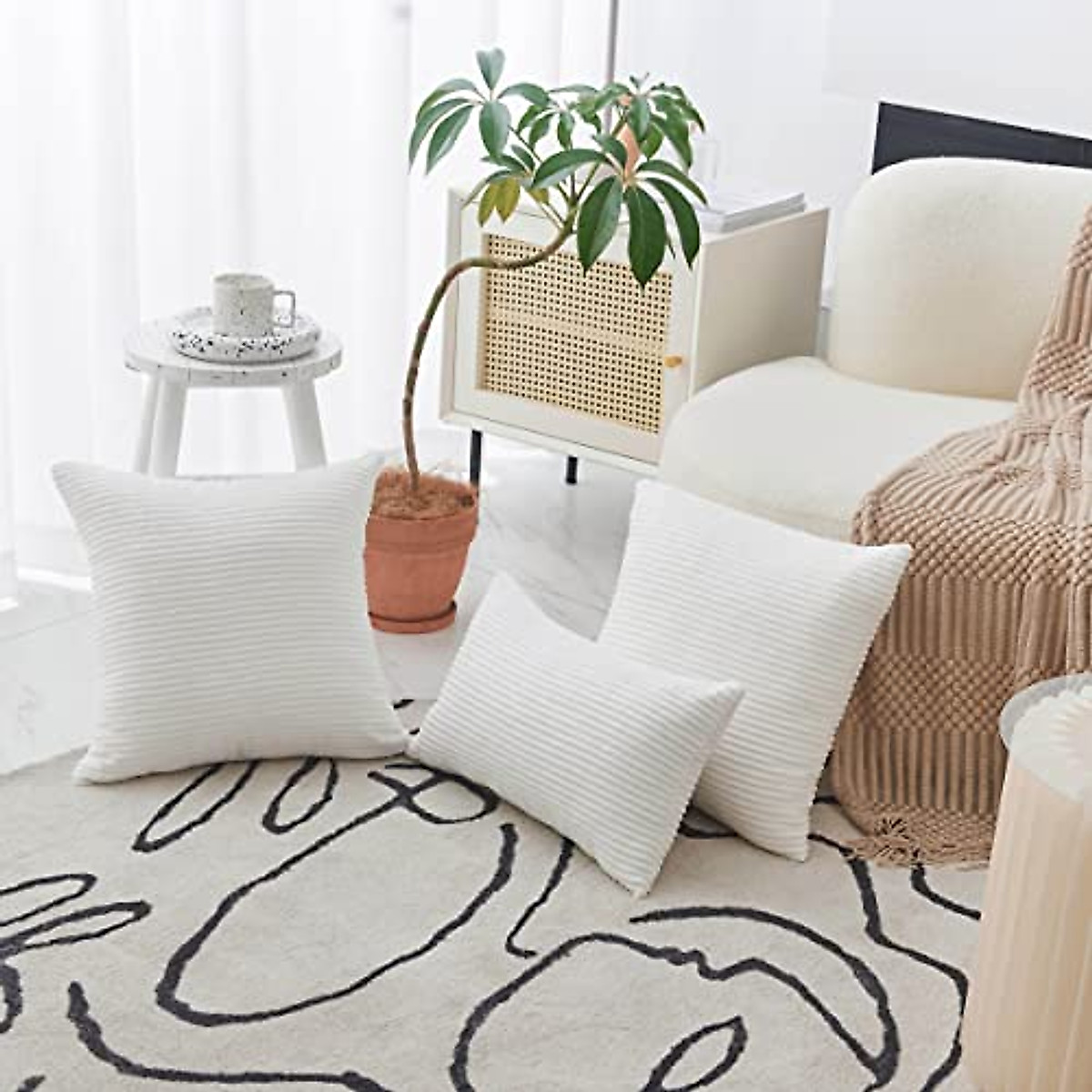 Home Brilliant Pillow Covers 18x18 Striped Corduroy Velvet Cushion Covers Set of 2 Baby Square Decorative Pillowcase, 18 x 18 inch, Creamy White