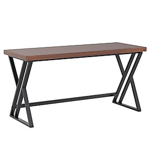 FurniChoi Solid Wood Computer Desk, Farmhouse Natural Wood Executive Office Desk, Industrial Writing Desk for Study and Work, Real Wood and Metal Computer Table for Bedroom Living room, Brown, 55 Inch