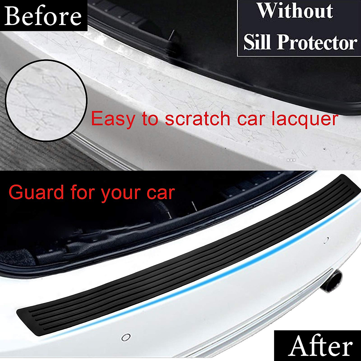 Matericuo Car Rear Bumper Guard Protector Anti-Collision Patch Anti-Scrape Rubber Universal Trunk Door Entry Guards for SUV/Cars Non Slip Black with Tape 38 inch