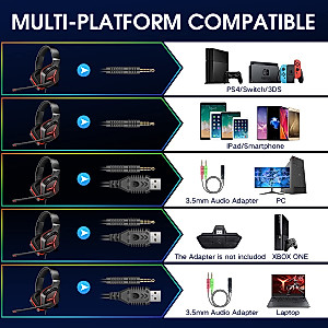 nulliplex Gaming Headset Xbox one Headset with Mic Stereo Gaming Headset, Noise Immunity Swivel Mic & LED Light, Suspension Headband PS4 VR Headphone Compatible with PC PS5 Xbox One (Black red)