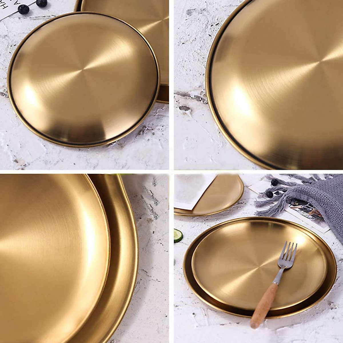 European Style Round Gold Dinner Plate, Cake Tray Western Steak Round Serving Dishes, Home Kitchen Tableware(14cm)
