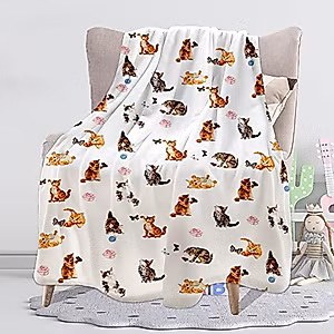 Qnyko Flannel Fleece Throw Blanket 40×50 Inches, Extra Cozy Soft Warm Microfiber Fleece Blanket with Cute Vivid Animal, Lightweight Fluffy Fuzzy Plush Blanket for Kids Youth Adults (Cat Chocolate)