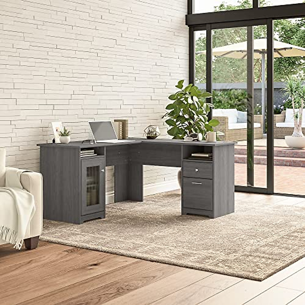 Bush Furniture Cabot 60W L Shaped Computer Desk in Modern Gray