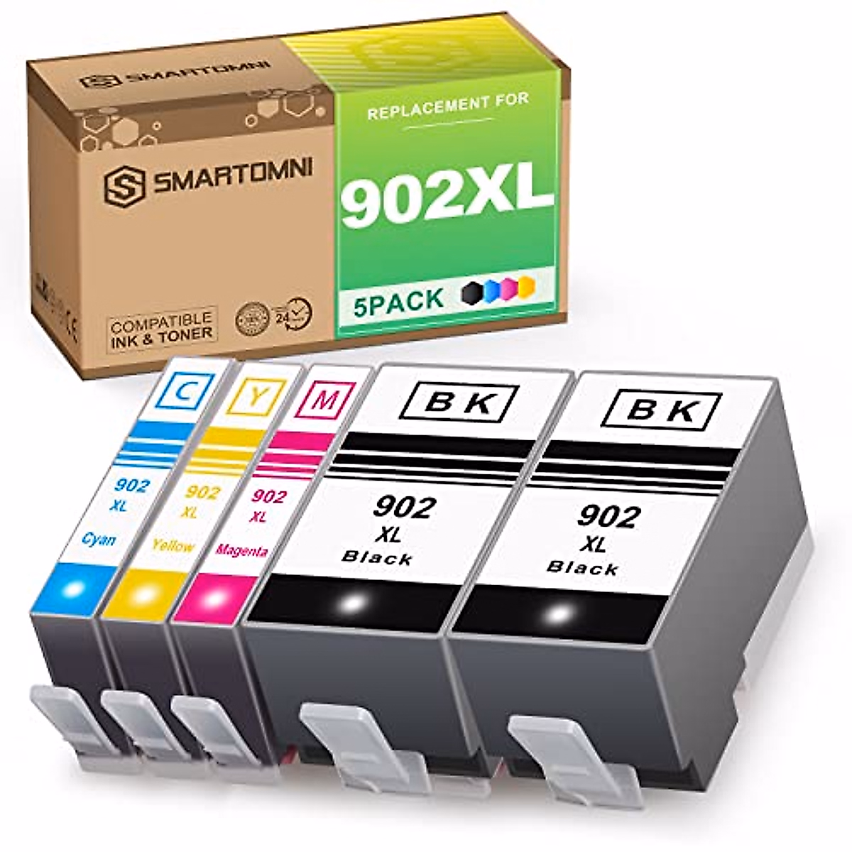 S SMARTOMNI Compatible 902XL Ink Cartridges Upgraded-Chip Replacement for HP 902 902XL Ink Cartridge Combo Pack Black and Color for Use in HP OfficeJet Pro 6960 6962 6970 6975 6978 6968 6975