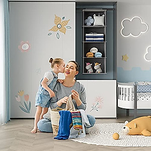 JONZIN 2 Pack Hanging Closet Organizer and Storage 4-Shelf, Hanging Shelves for Closet, Collapsible Wardrobe Hanging Shelves Organizer for Bedroom or Garment Rack, 11.81" x 11.81" x 27.95"