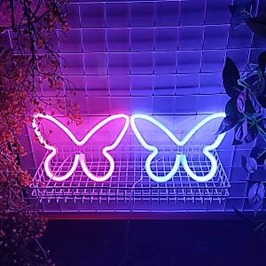 JYWJ Butterfly Neon Sign,USB or 3-AA Battery Powered Neon Light,LED Table Decoration,Bedroom Wall Decoration,Birthday Gift,Wedding Supplies Business Gift(Pink)