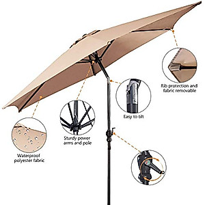 SPSUPE 10-Foot Outdoor Water/UV-Resistant Patio Umbrella, Round Tilt Garden Market Table Mental Umbrella, with Crank, Adjustable Levels, Perfect For BBQ, Seaside, Swimming Pool, Beige