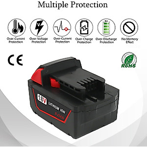 OYRMIL 18V Battery and Charger for Milwaukee M18 Battery with Milwaukee Battery Charger, Capacity Output 5.0Ah