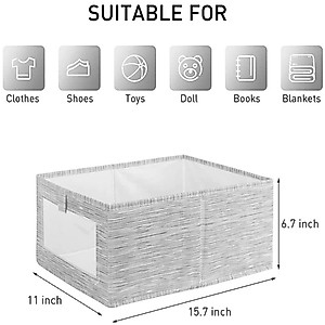 RUIBOLU Foldable Rectangle Storage Baskets for Organizing Closet Decorative Storage Bins Nursery Home Shelves Office Gift Baskets Organizational Baskets for Baby Toy, Gray, Large, 2 Pack