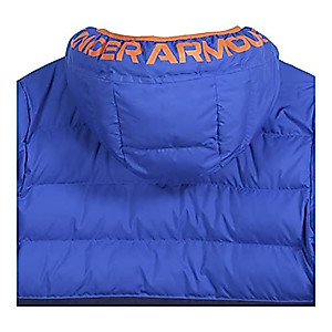 Under Armour Boys' Pronto Colorblock Puffer Jacket, Mid-Weight, Zip Up Closure, Repels Water, Versa Blue/Orange, 5
