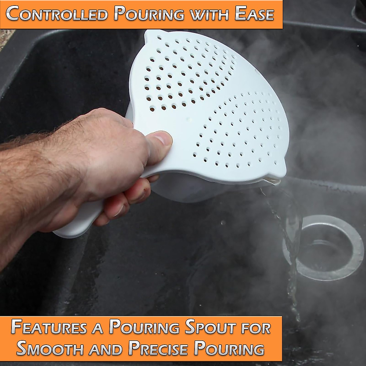 Home-X Microwave Cooking Pot with Strainer Lid - Microwave Steamer for Vegetables with Perforated Lid and Pouring Spout - Convenient, BPA-free Microwave Cookware for Macaroni and Vegetables