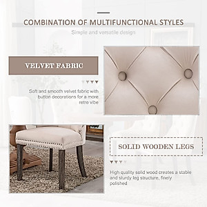 Eifizek Velvet Dining Chairs Set of 2, Tufted Dining Room Chairs with Nailhead Ring Pull Trim, Upholstered Dining Chairs with Solid Wood Legs for Kitchen Dining Room (Beige)