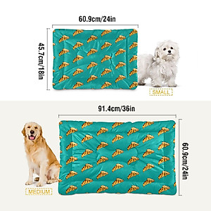 Coikll Cartoon Pizza Pet Bed Pad Soft Dog Bed Mat with Anti-Slip Bottom, Machine Washable Crate Pad Mattress for Dog Sleeping- 24 * 18inches