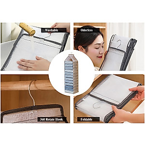 AARAINBOW 2 Packs Yoga Legging Storage Organizer Hanging Clothes Storage Shelf Short, Foldable Hanging Closet Organizer for T Shirt Tank Top 12 Shelves Hanging Organizer (Gray White)